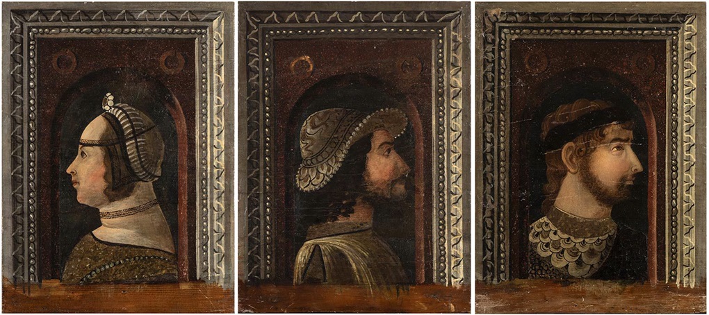 a Portrait of a woman Bona di Savoia, Duchess of Milan - b Portrait of a man with headdress of ...